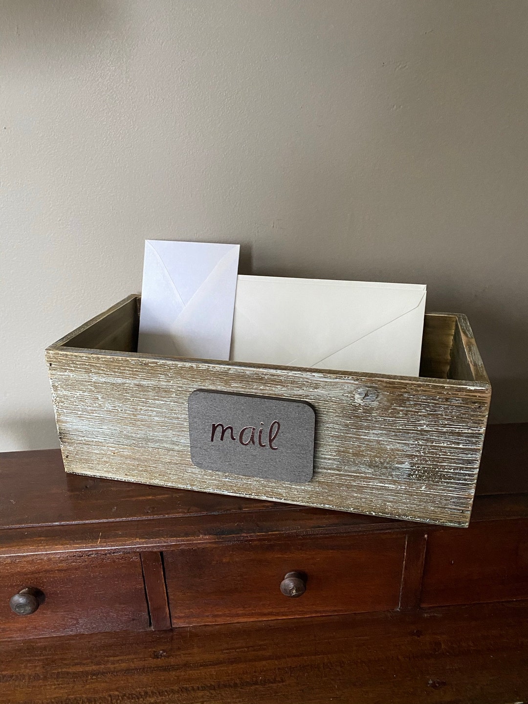 Rustic Mail Holder. Weathered Wood Box for Mail Storage. Keeps Mail ...