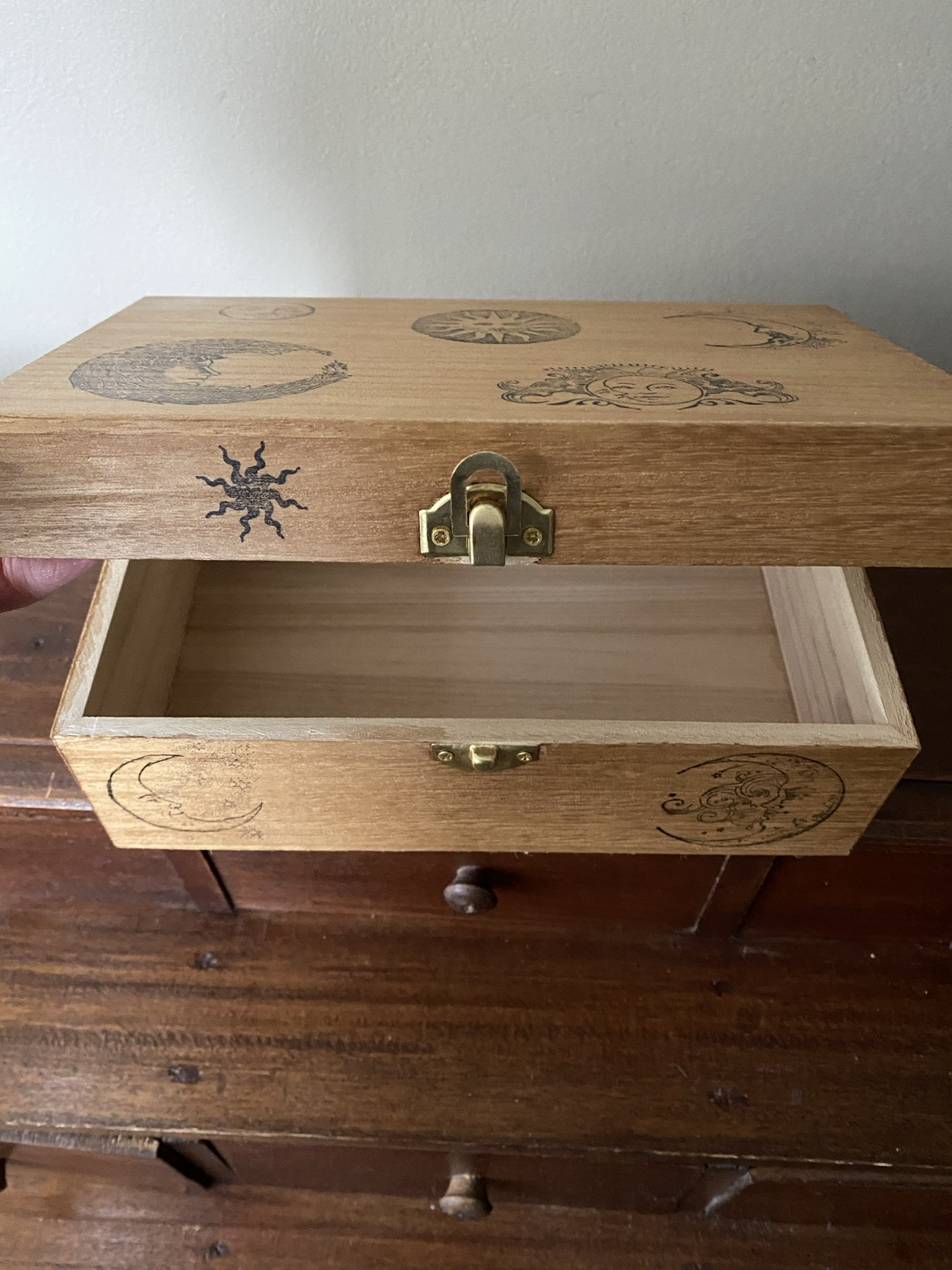 Moon Theme Box. Inexpensive Wood Box Lightly Stained Stamped - Etsy