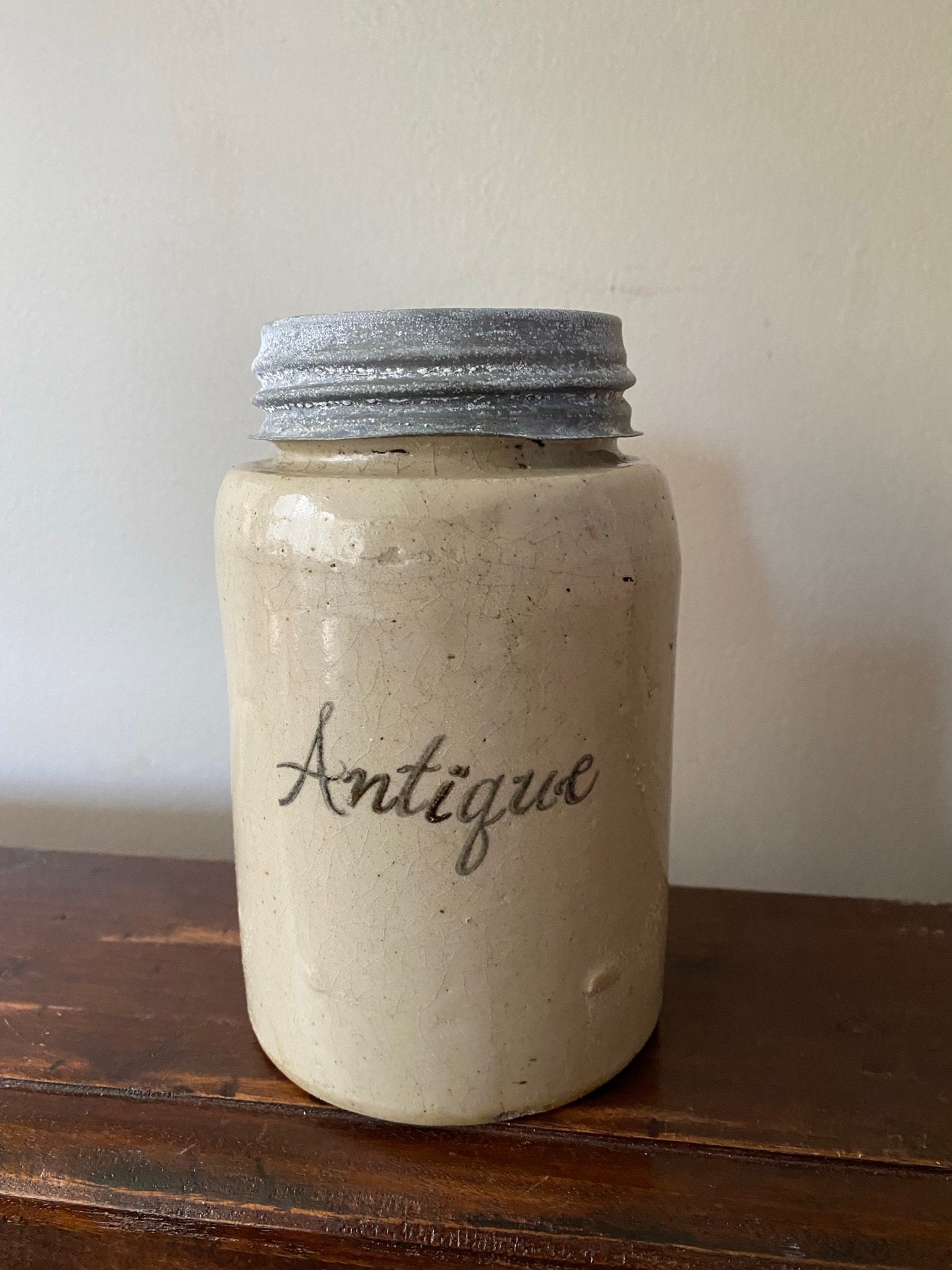 Antique Stoneware Jar With Zinc Lid and Hand Stamped ANTIQUE - Etsy