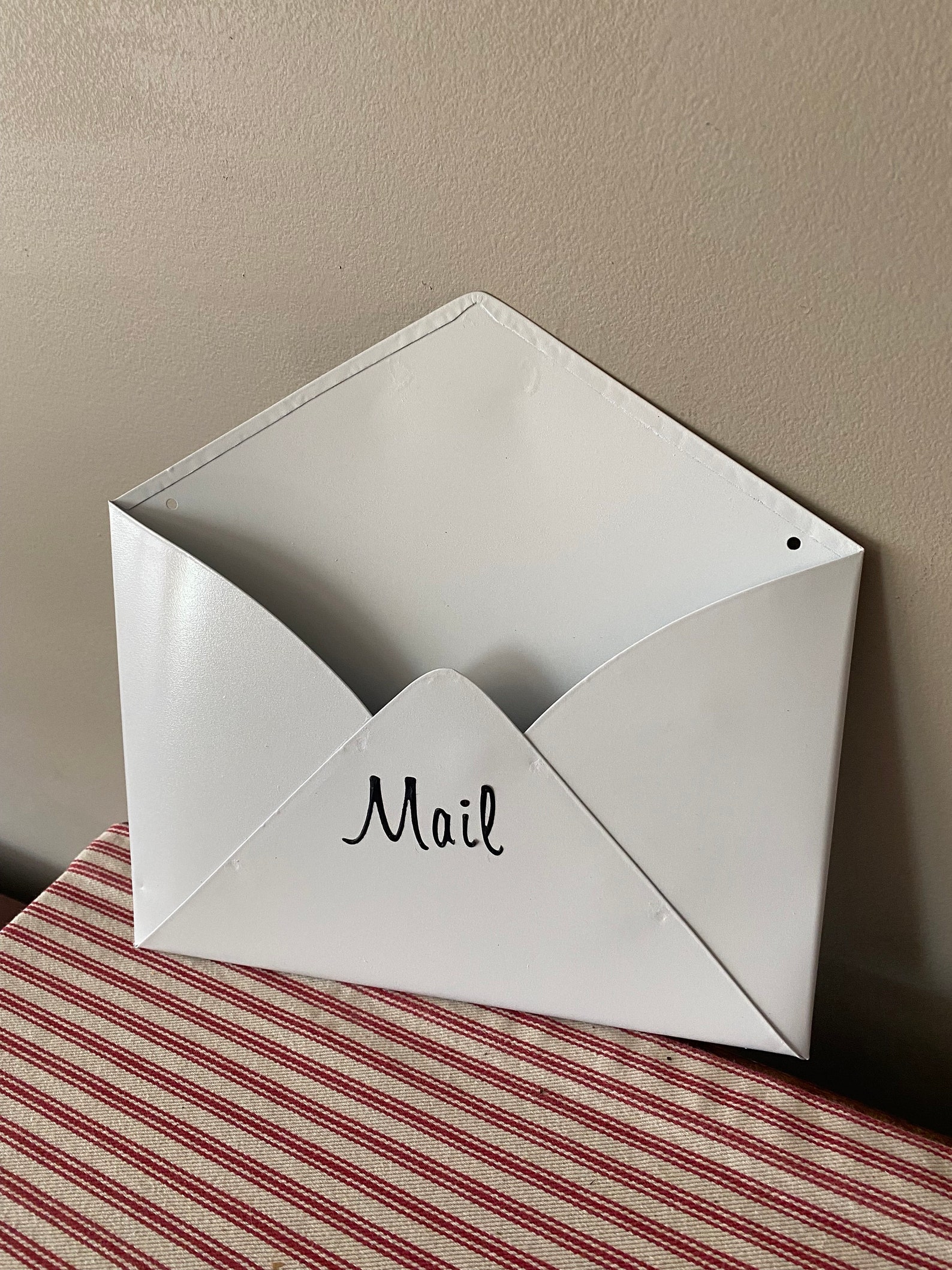 Small Wall Mount Mail Holder. Painted Metal Envelope Style Pocket to ...