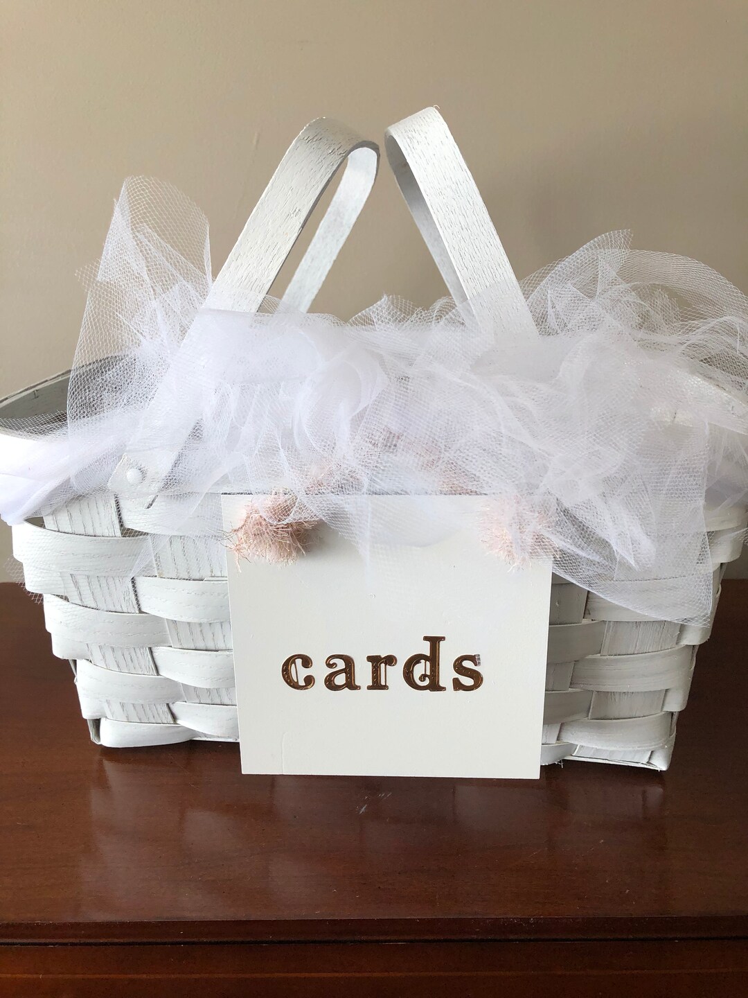 Rustic Wedding Card Basket, Authentic Vintage Oak Splint Basket Sprayed ...