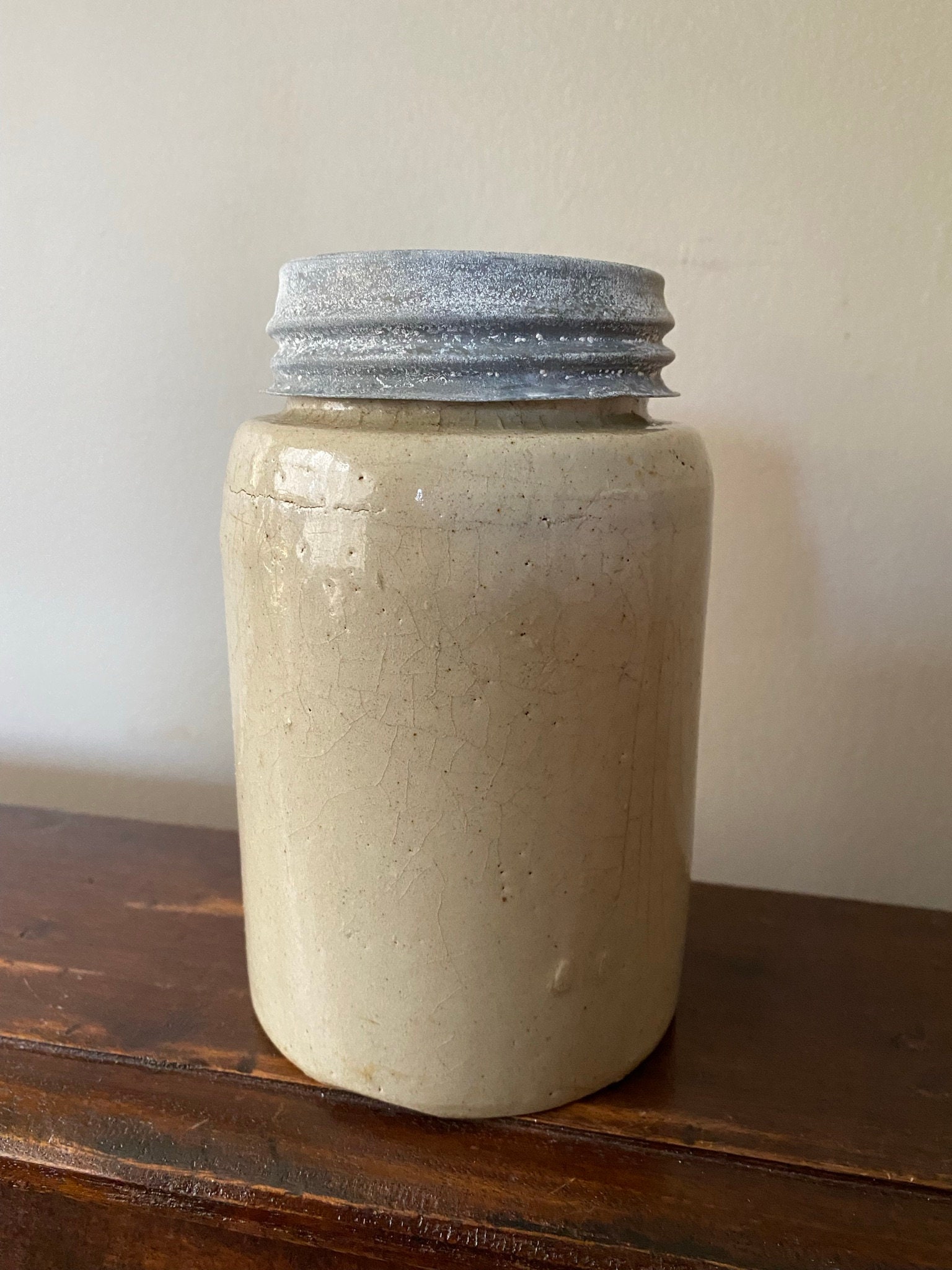 Antique Stoneware Jar With Zinc Lid and Hand Stamped ANTIQUE - Etsy