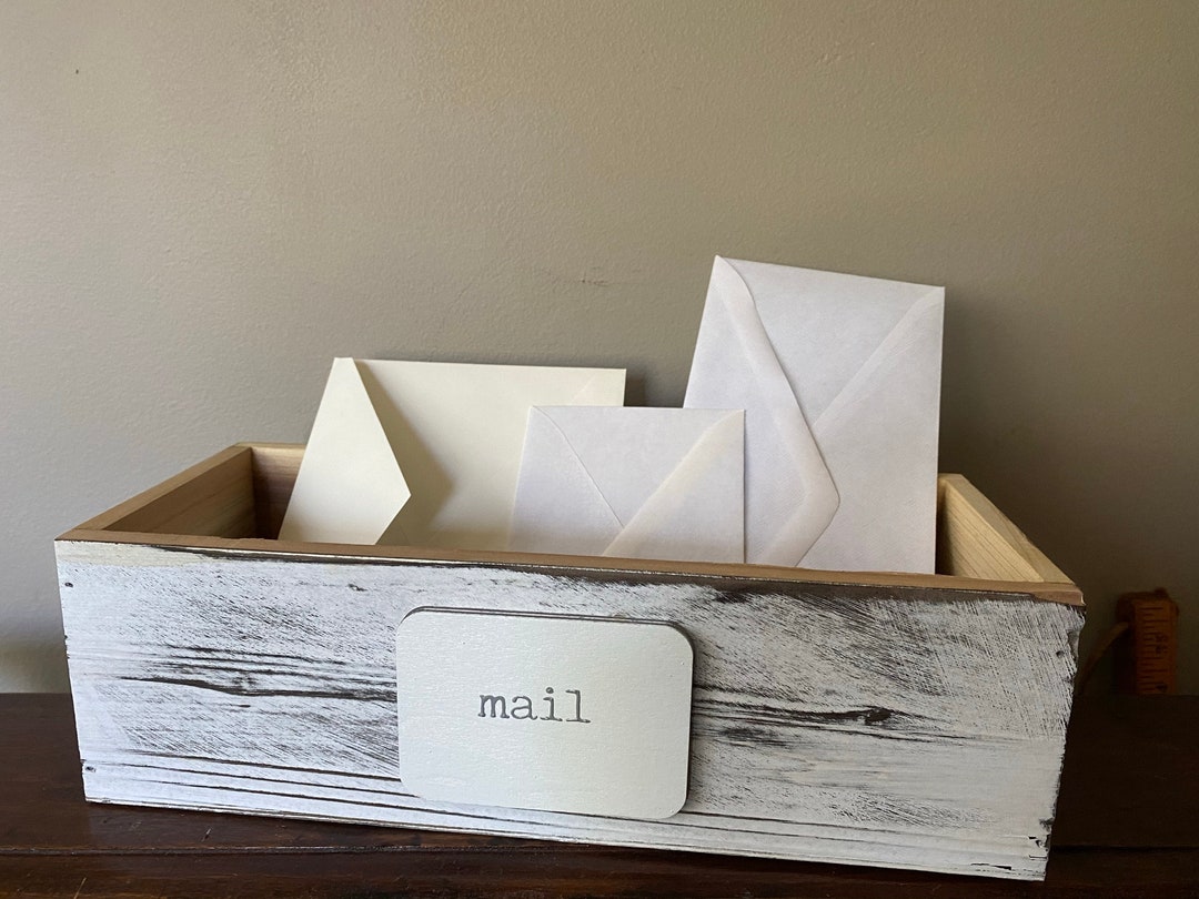 Rustic Mail Holder. Weathered Wood Box for Mail Storage. Keeps Mail ...