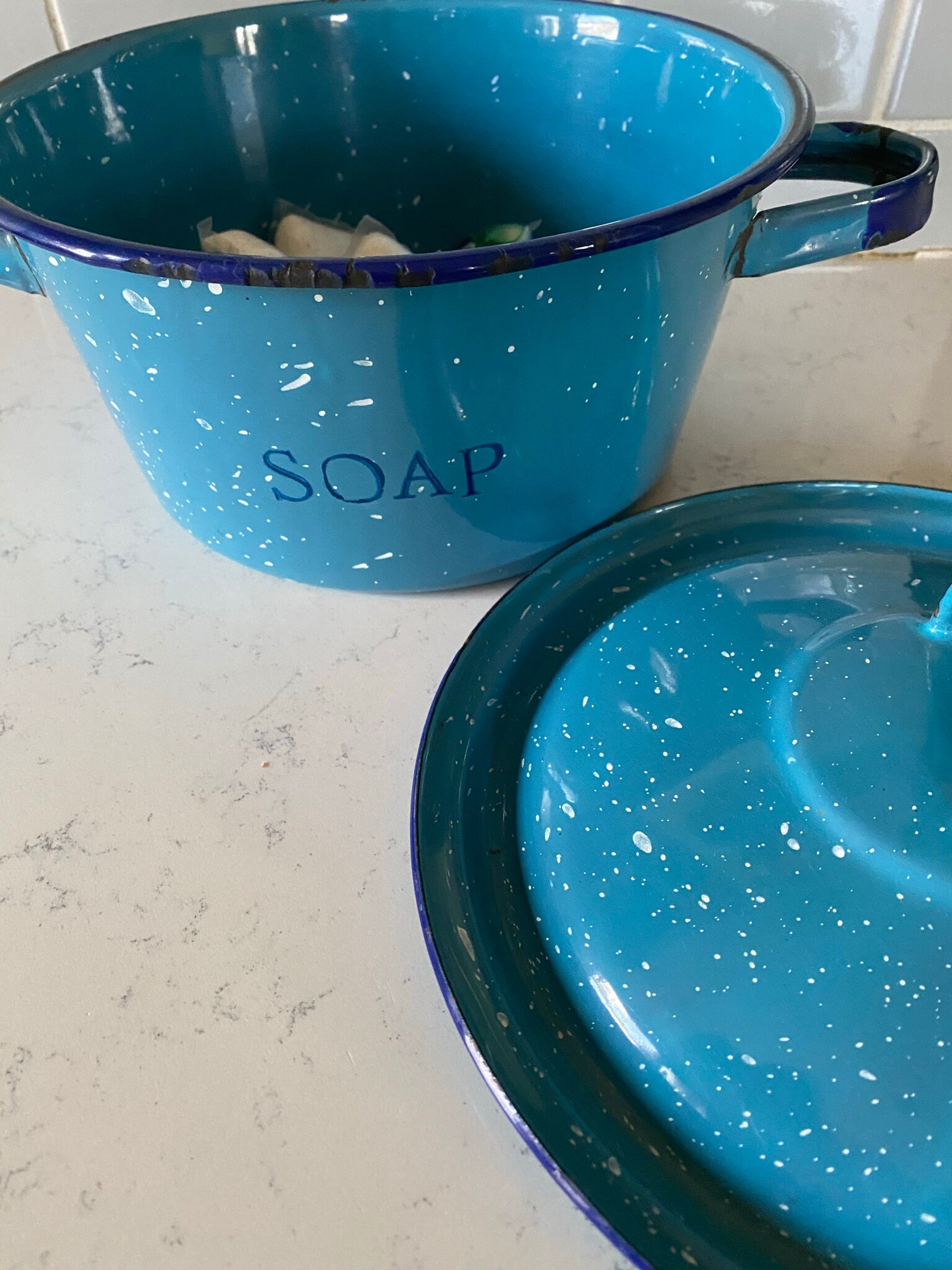 Vintage enamelware container permanently hand lettered with | Etsy