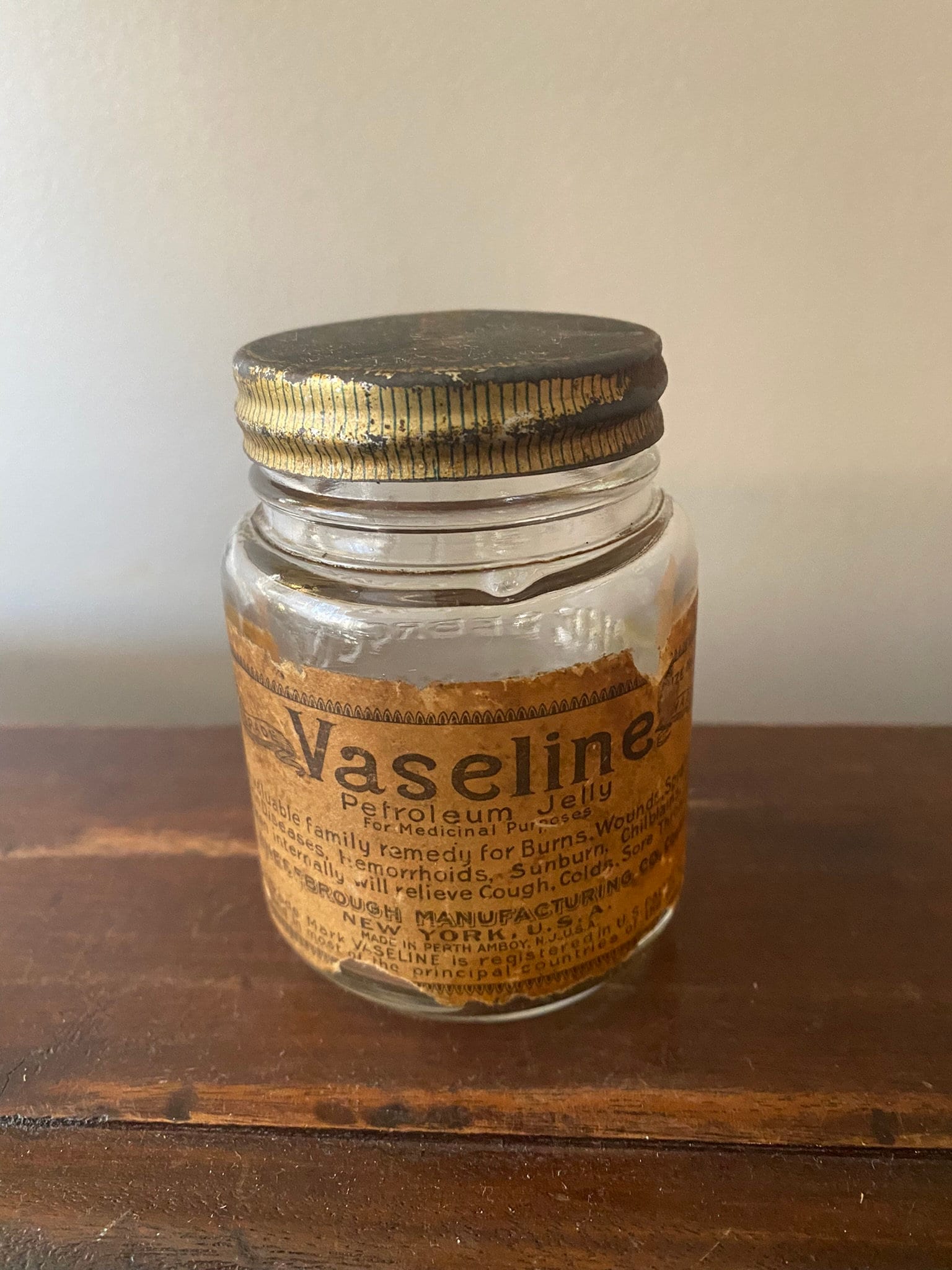 Antique 1930 Vaseline Jar With Original Lid and Label. Clear Glass Jar ...