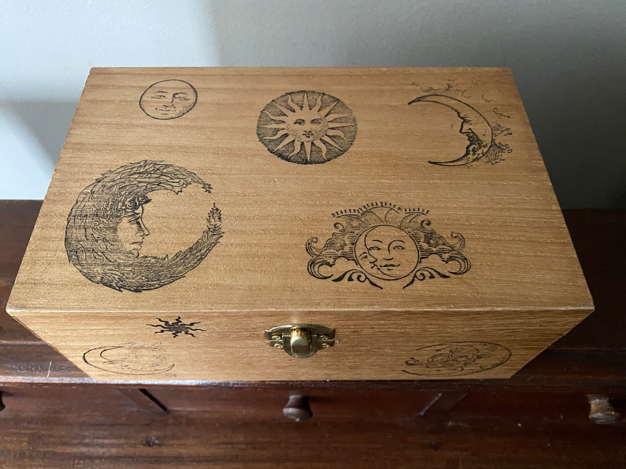 Moon Theme Box. Inexpensive Wood Box Lightly Stained Stamped - Etsy