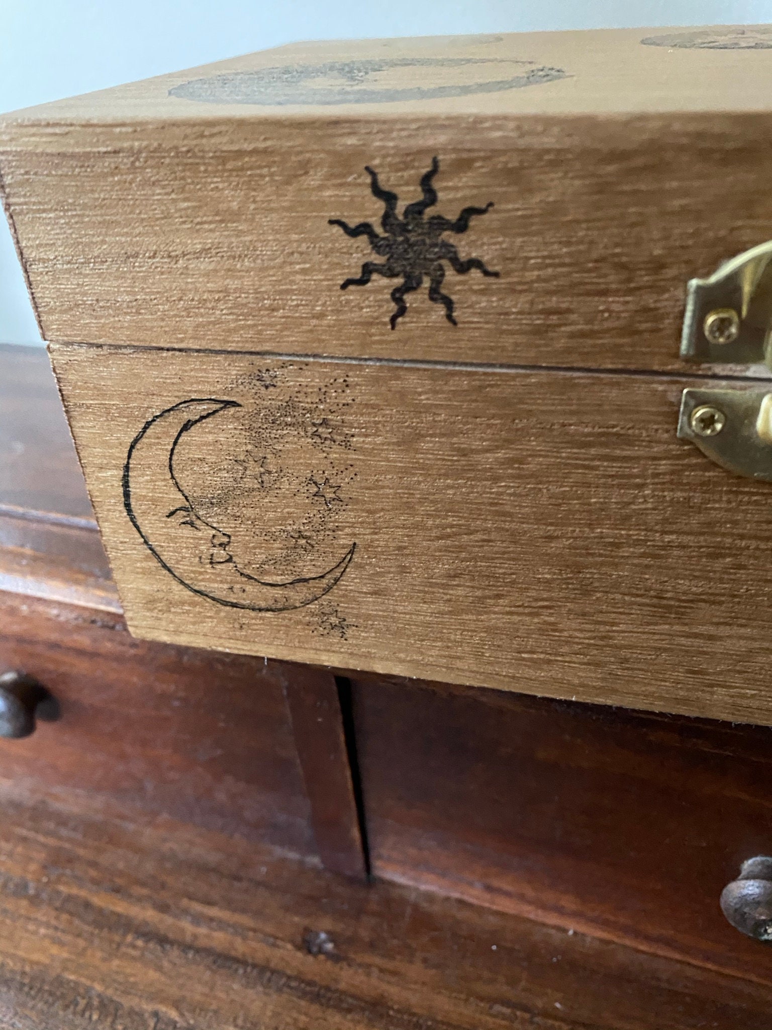 Moon Theme Box. Inexpensive Wood Box Lightly Stained Stamped - Etsy