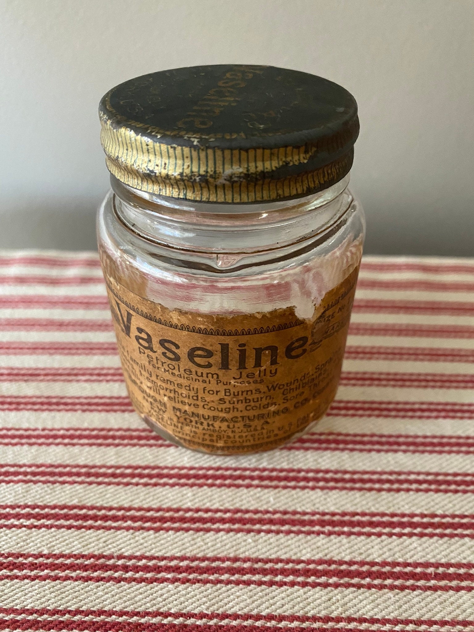 Antique 1930 Vaseline Jar With Original Lid and Label. Clear | Etsy