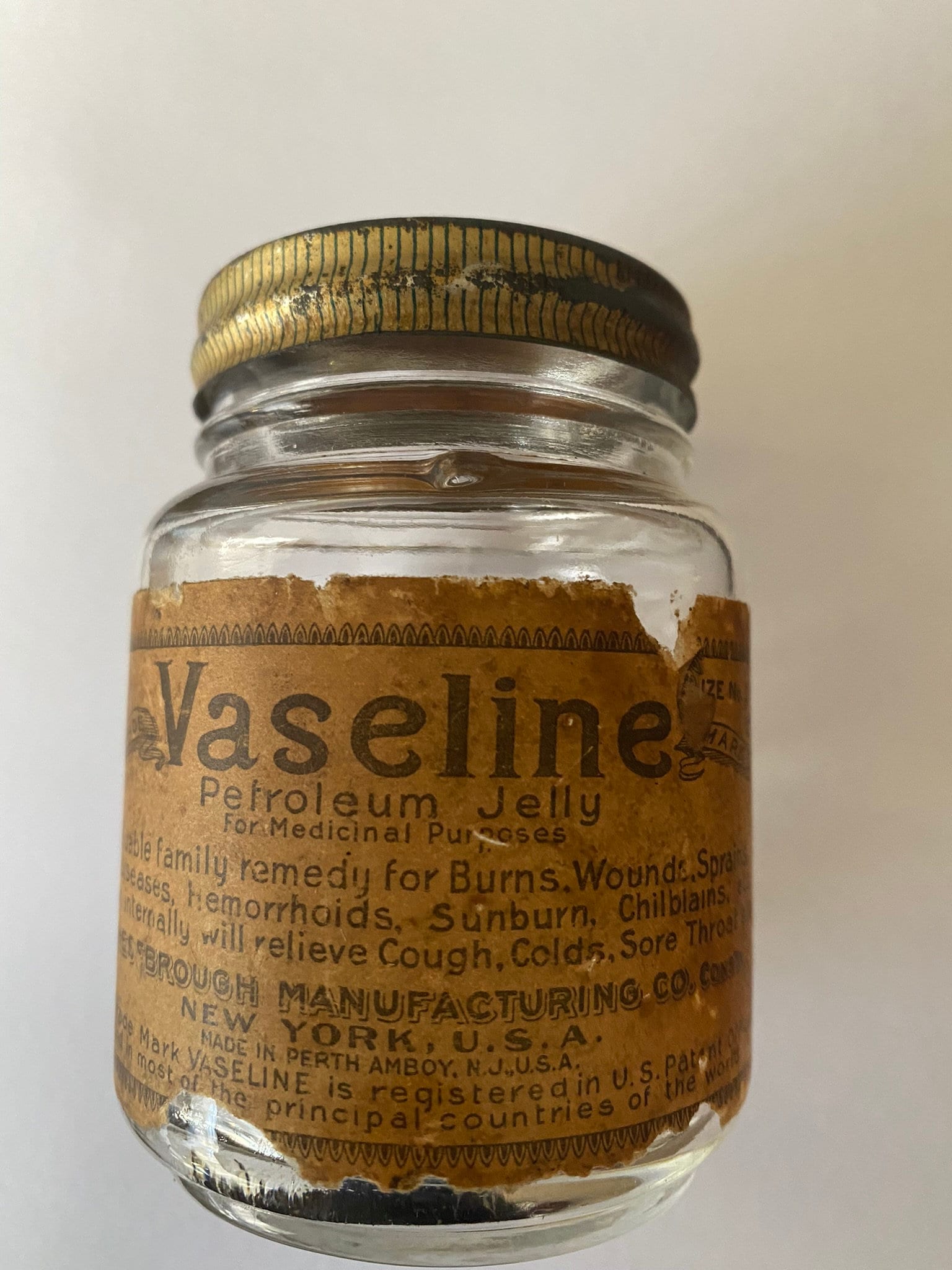 Antique 1930 Vaseline Jar With Original Lid and Label. Clear Glass Jar ...
