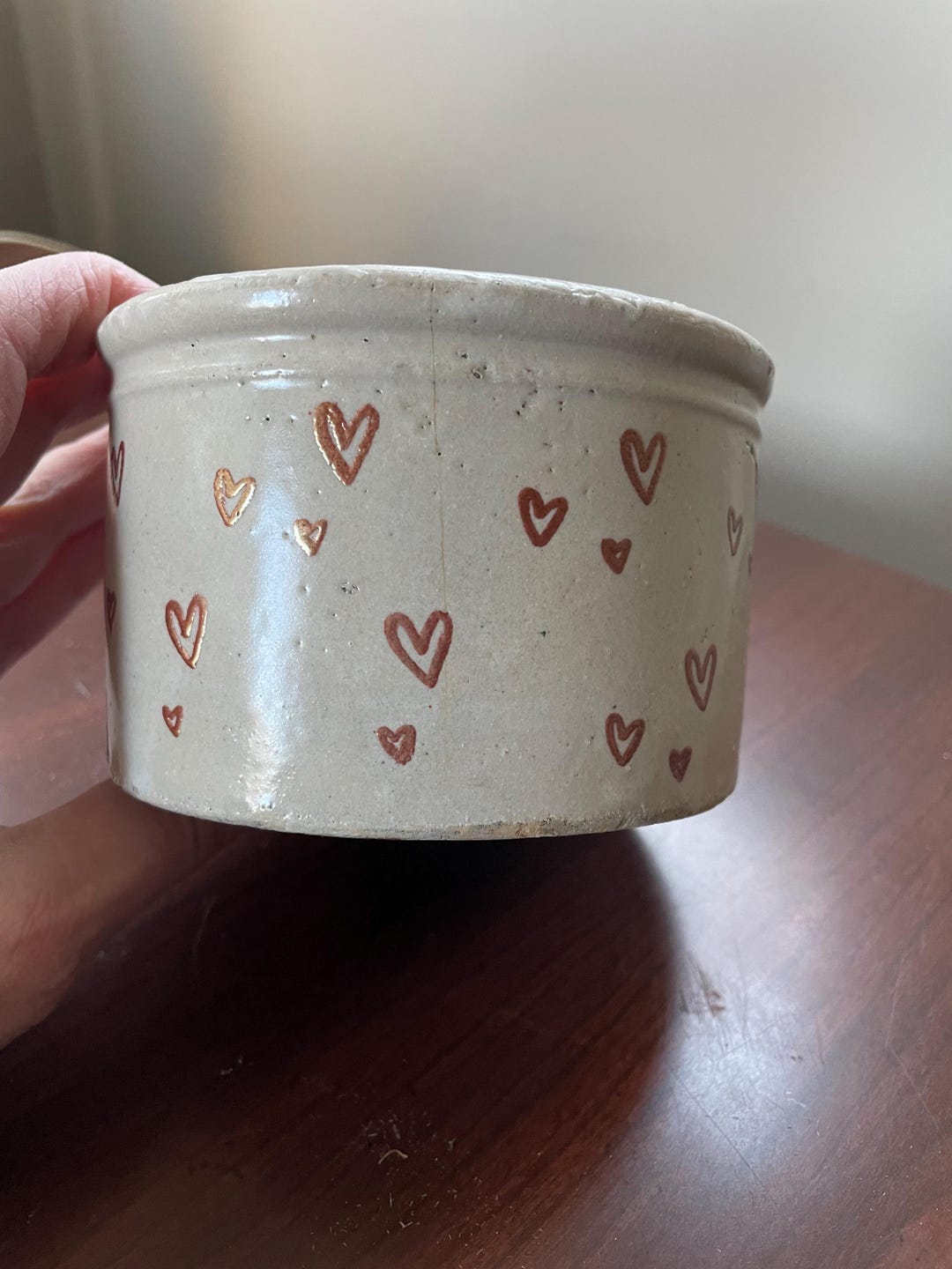 Antique and Rustic Mini Ironstone Crock Decorated With Tiny Hearts ...