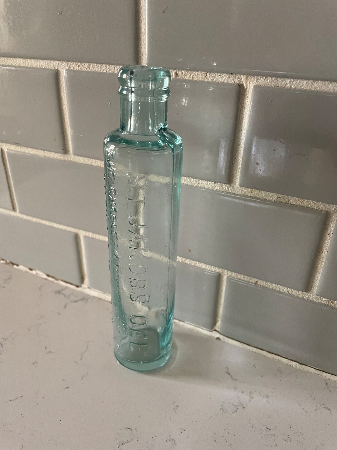 Antique Teal Vial. Old Bubbly Glass. Authentically Old Bottle for ...