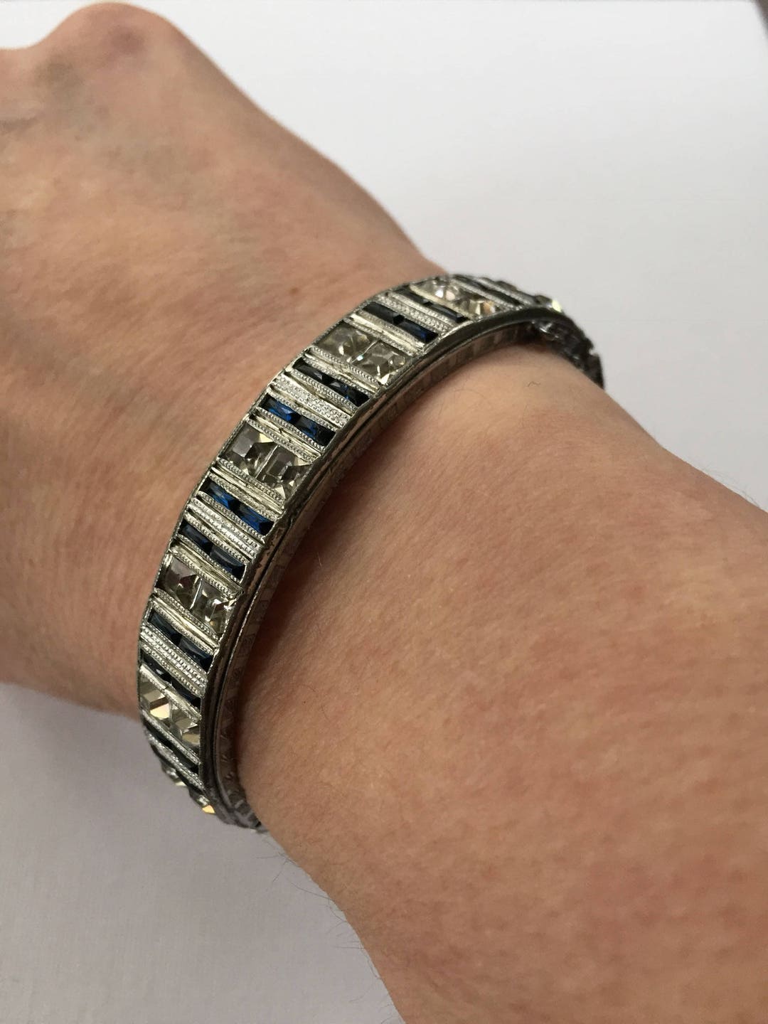 Antique Art Deco Bracelet. Allco. Flapper Style Rhinestone and Navy ...