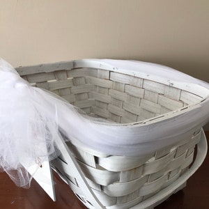 Rustic Wedding Card Basket, Authentic Vintage Oak Splint Basket Sprayed ...