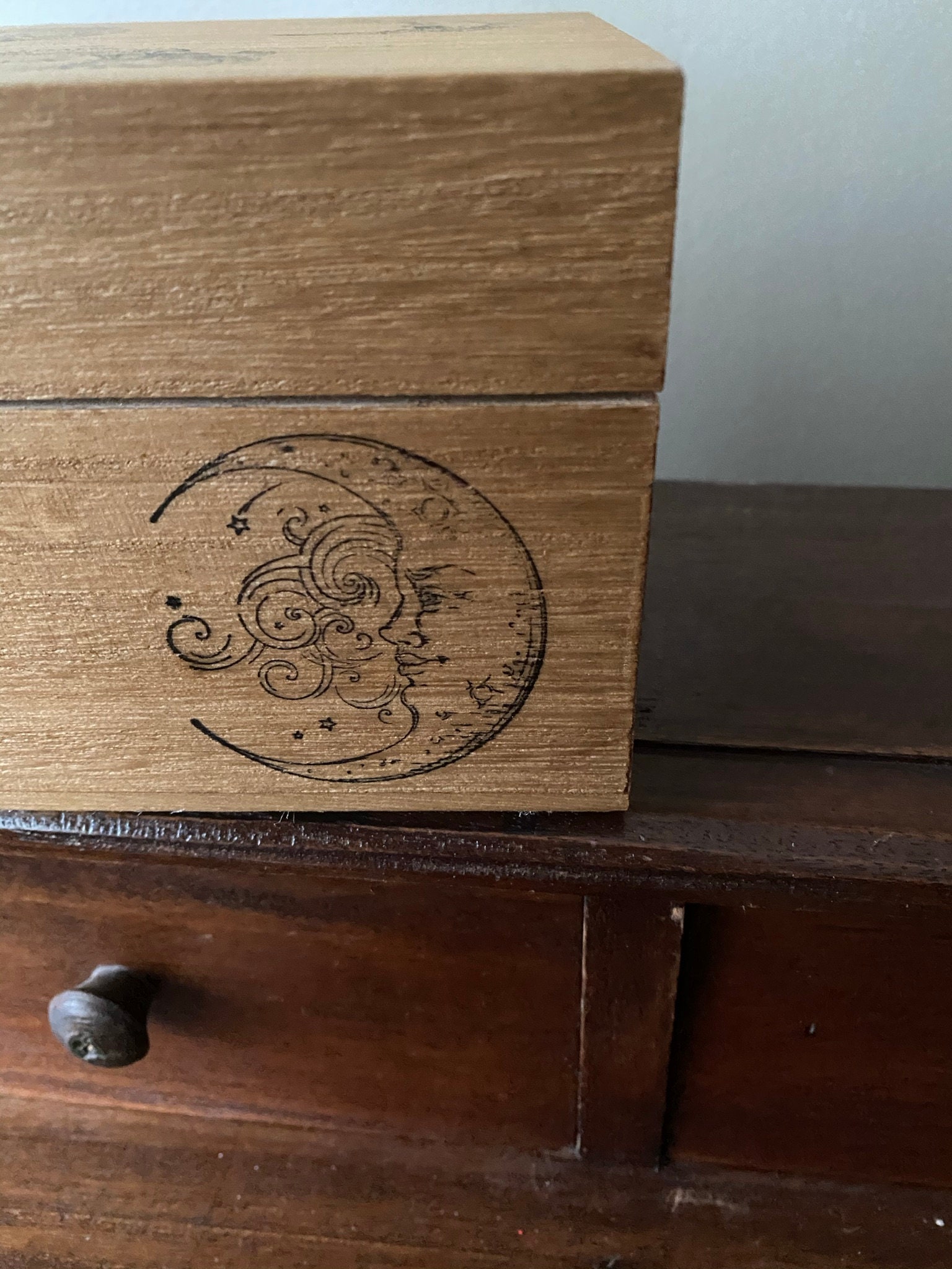 Moon Theme Box. Inexpensive Wood Box Lightly Stained Stamped | Etsy