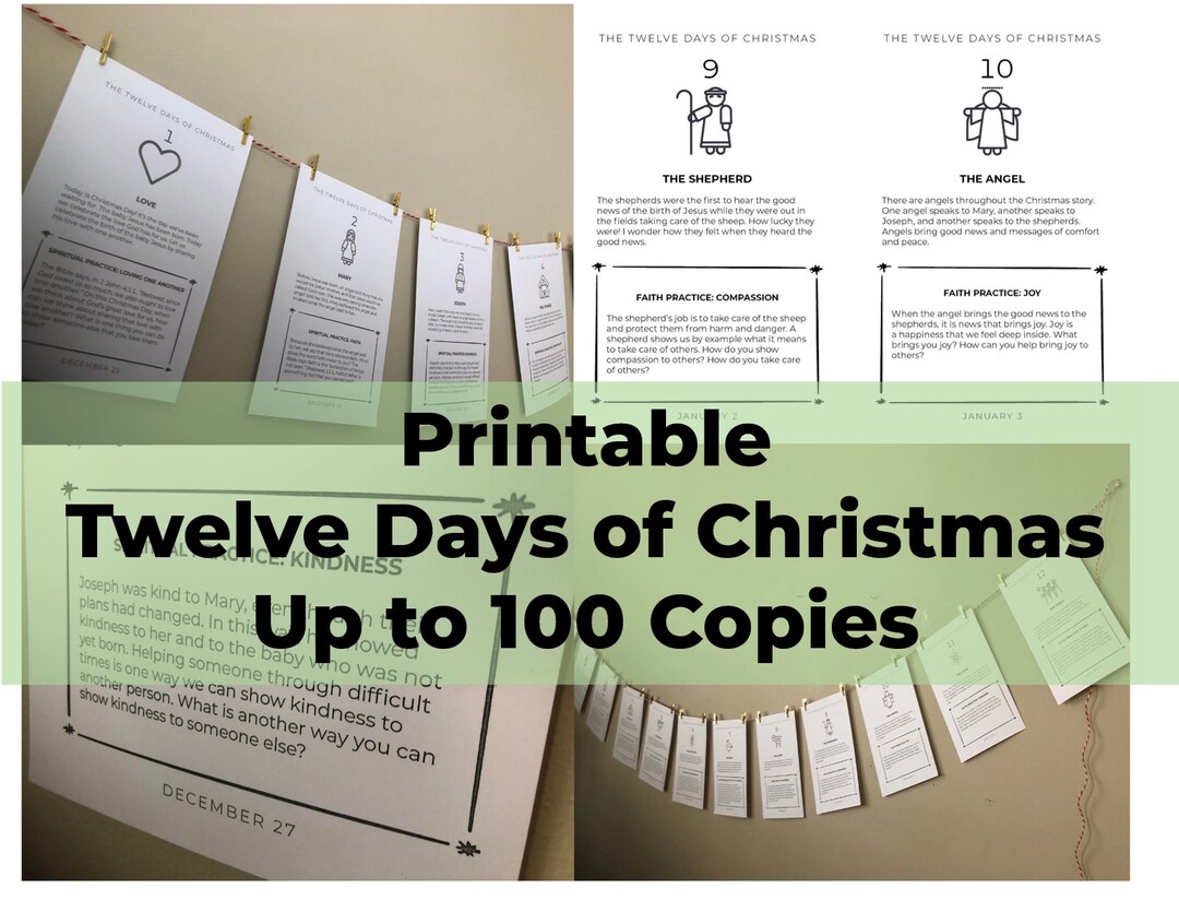 The Twelve Days of Christmas Printable Cards -- up to 100 Copies - Etsy
