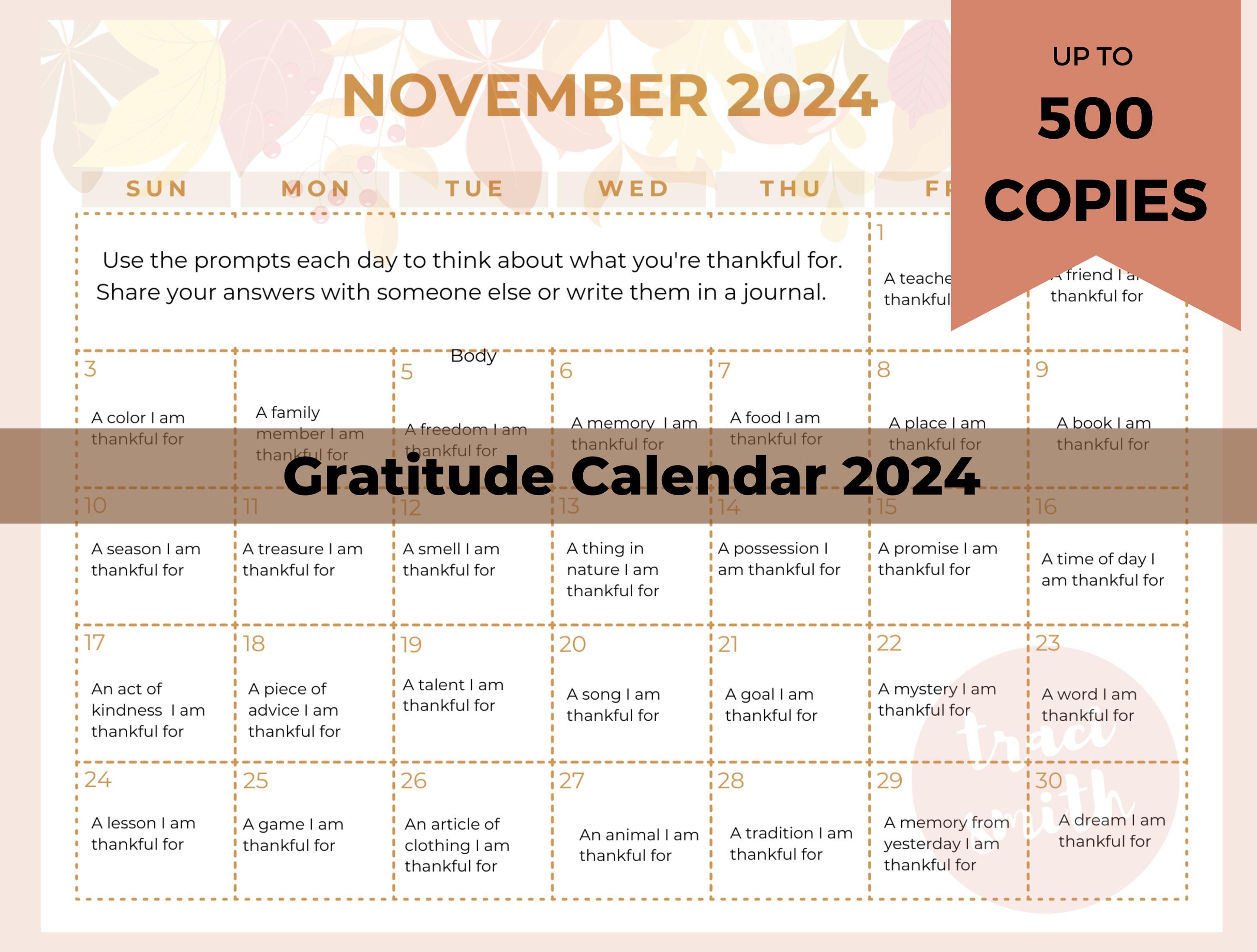 Gratitude Calendar 2024 + Gratitude Tree Printable - Etsy