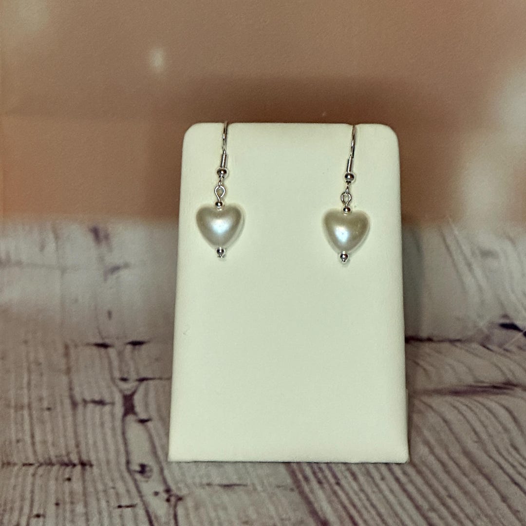 Plain White Heart Shaped Dangle Drop Earrings Handmade UK Jewellery - Etsy