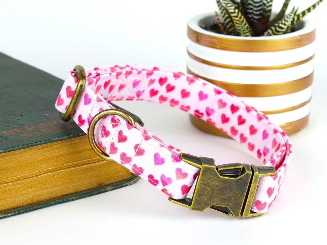 Valentines Day Dog Collar: Pink Hearts, Handmade Collar With Metal or ...