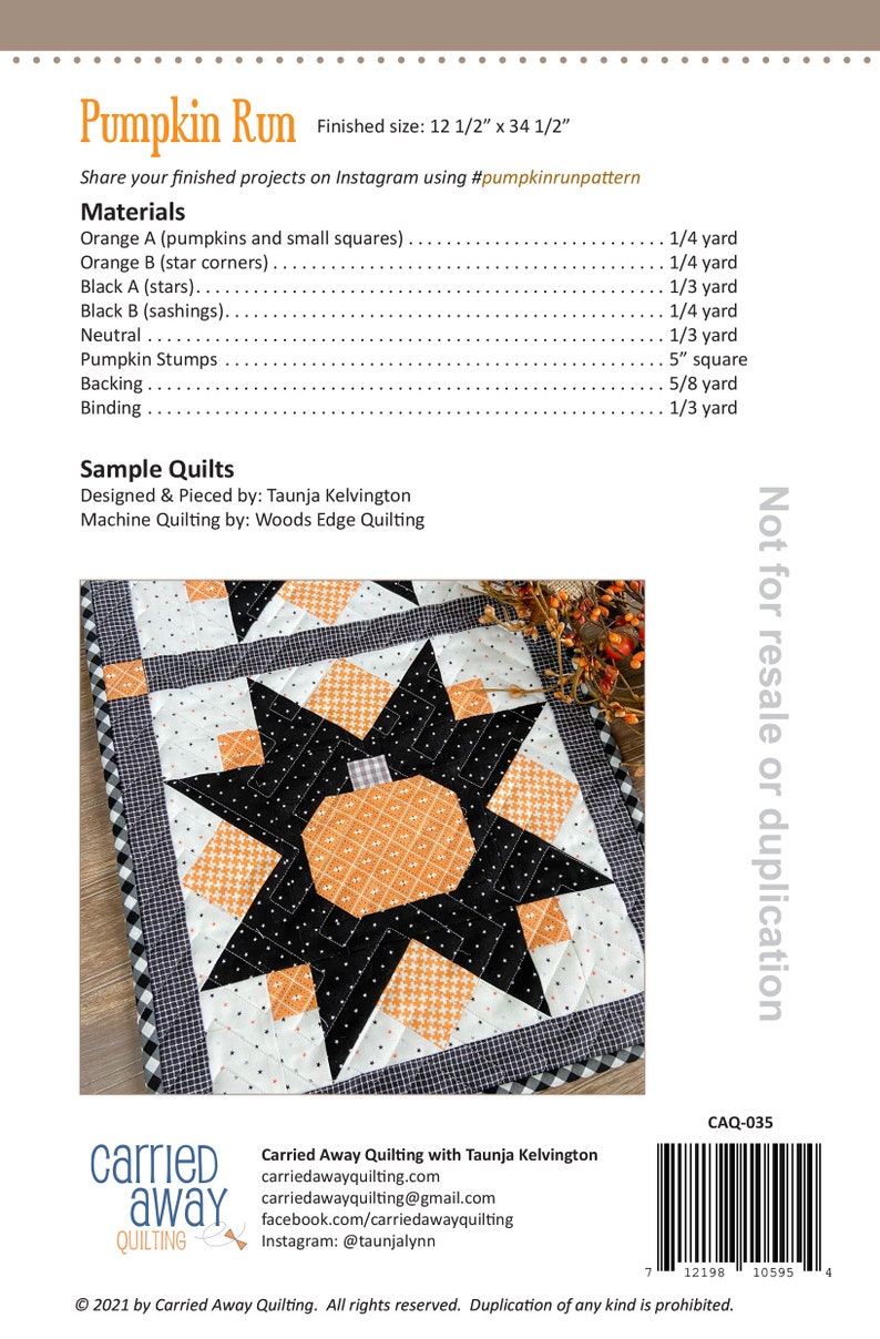 DIGITAL Pattern: Pumpkin Run runner - Etsy