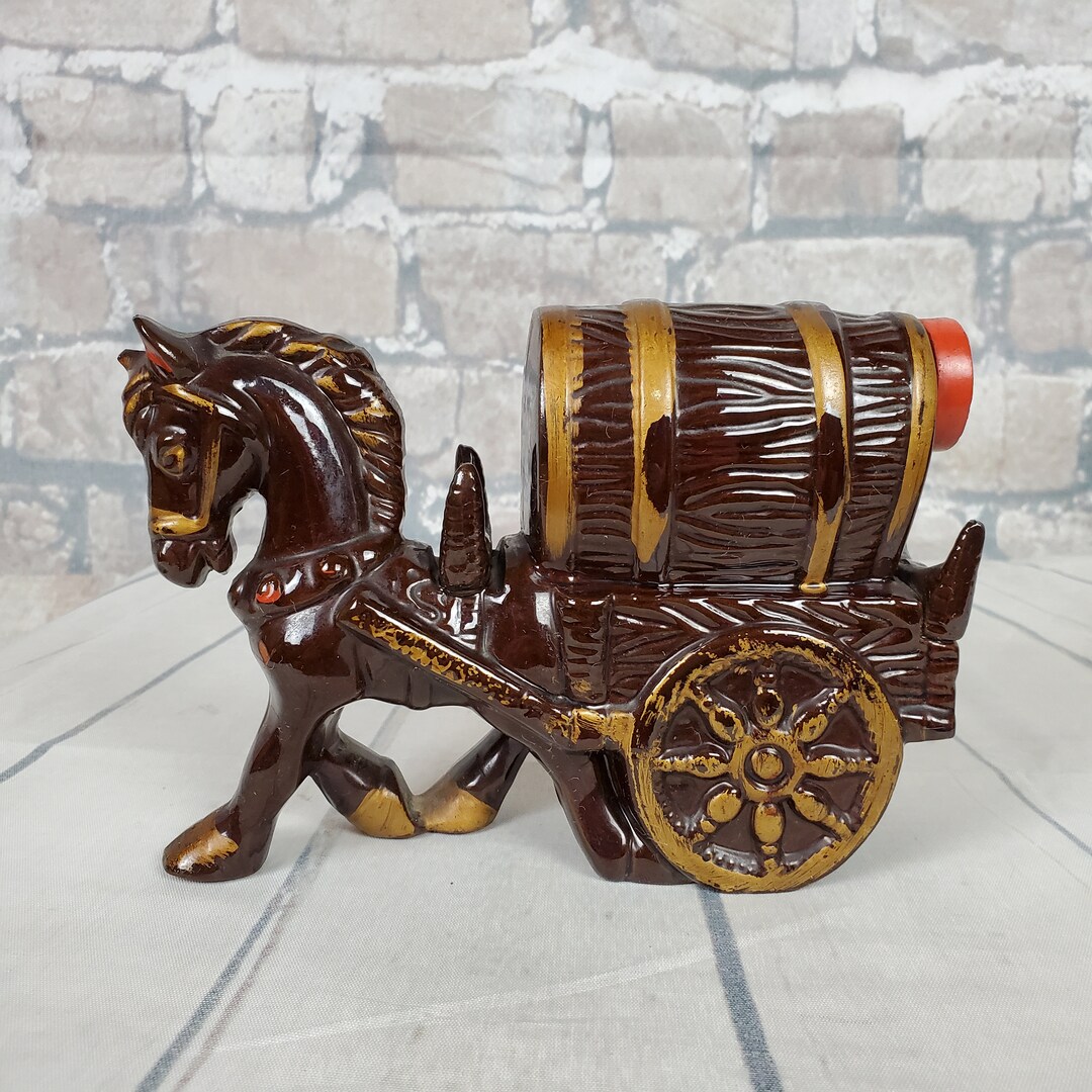 Vintage Redware Pottery Horse and Buggy Decanter Whiskey Barrel Liquor ...