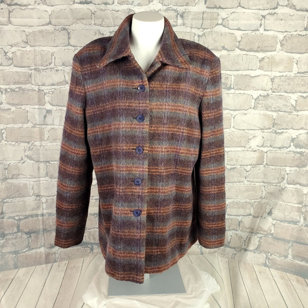 Vintage Wool Mohair Plaid Shacket Plum Teal Orange Button Front Fully ...