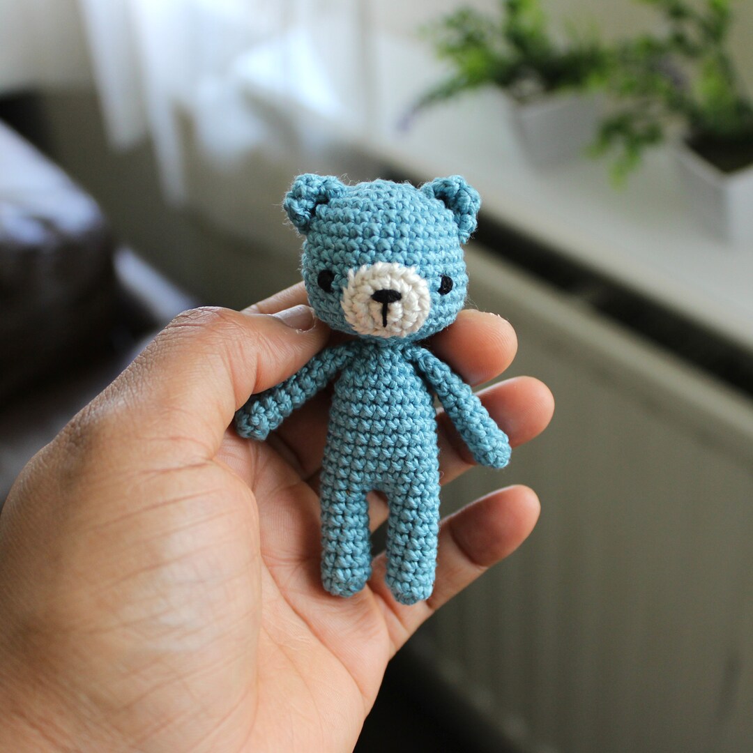 Mini Crochet Bear Blue and Cream - Etsy