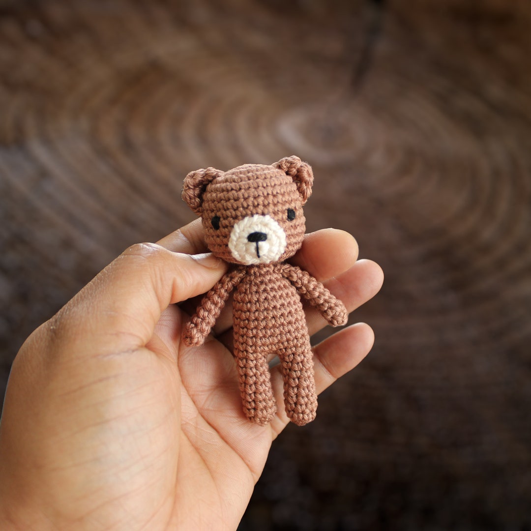 Mini Crochet Bear in Deep Amber and Cream - Etsy