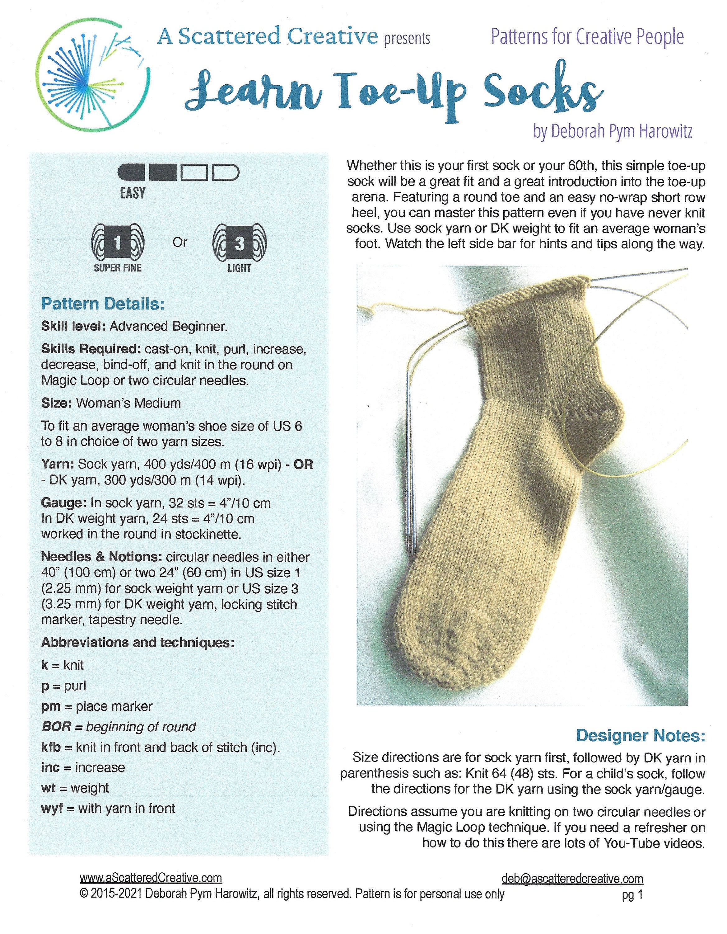 Toe up Sock Knitting Pattern, Learn Toe-up Method, Round Toe & Short ...