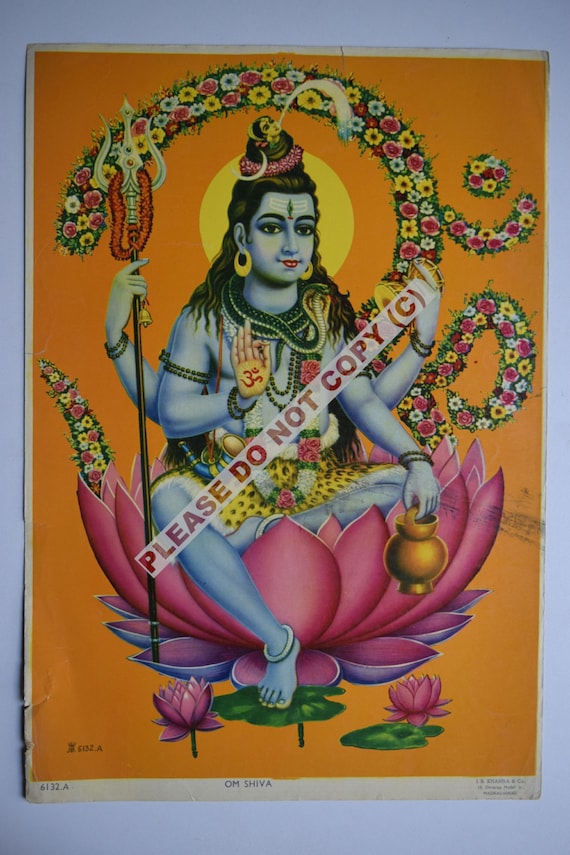 God Shiva Original Vintage Indian Mythological Print Old | Etsy
