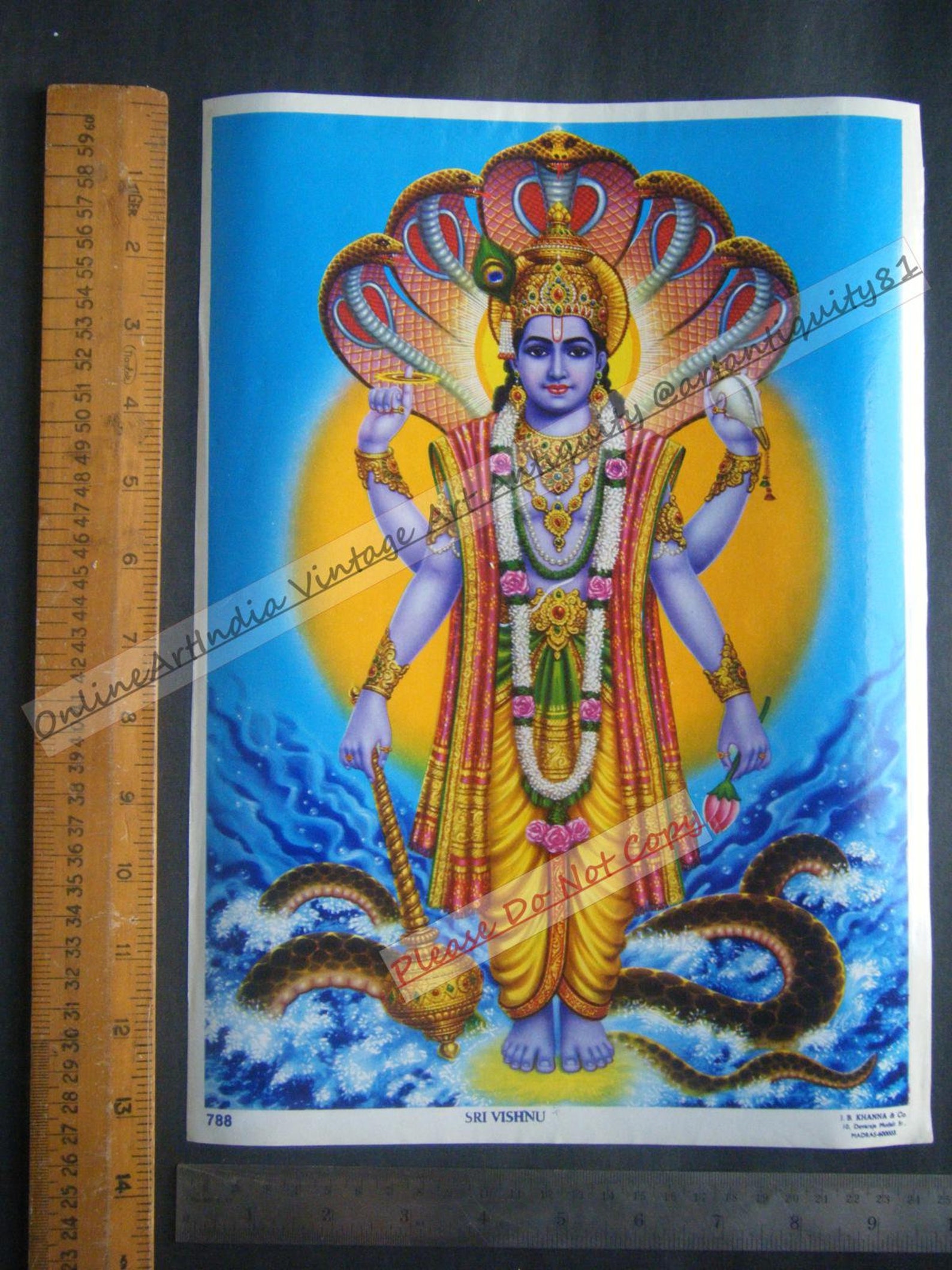 God Vishnu with Snake Original Vintage Indian Mythological | Etsy