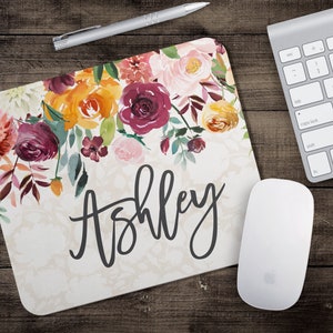 Custom Name Mouse Pad, Personalized Mouse Pad, Floral Mouse Pad, Gift ...