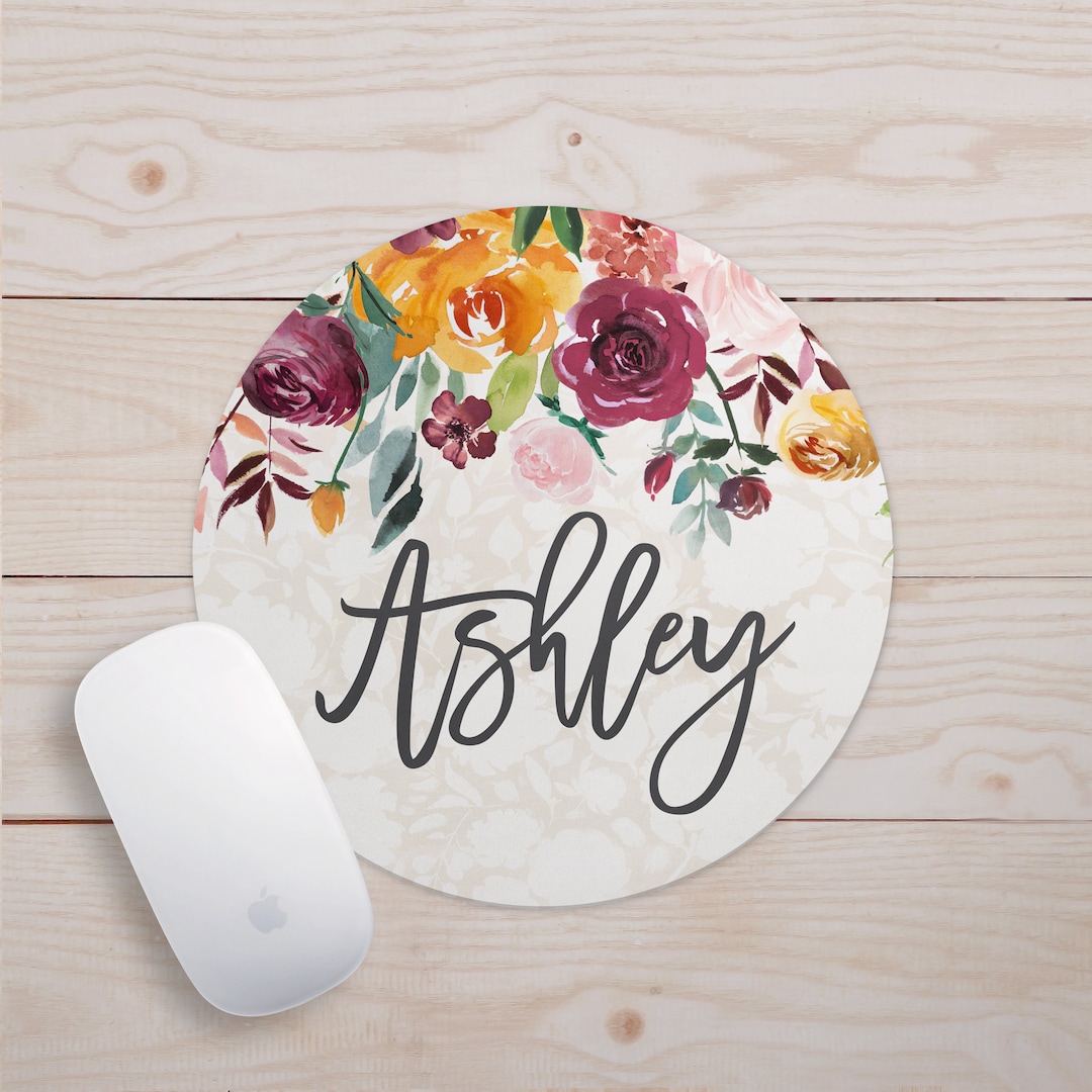 Custom Name Mouse Pad, Personalized Mouse Pad, Floral Mouse Pad, Gift ...