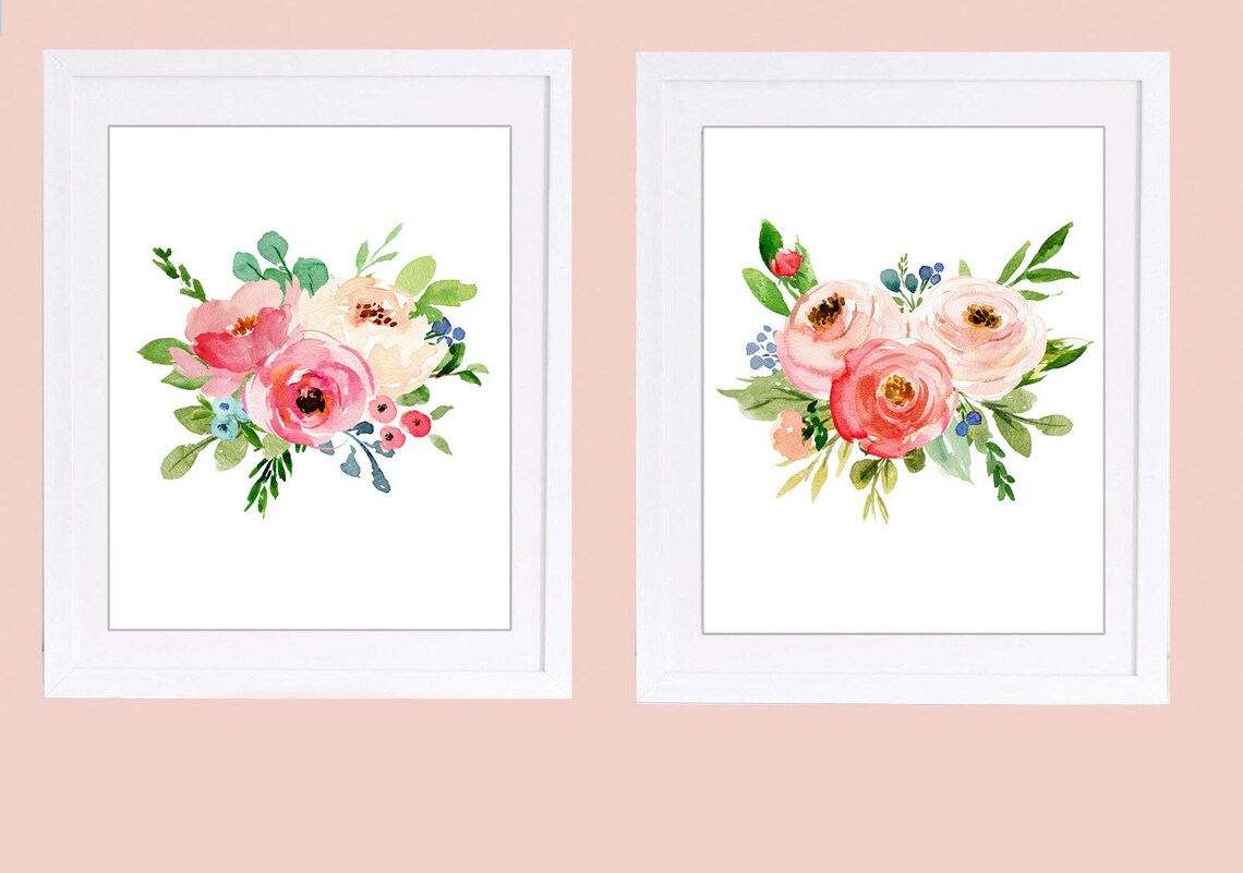 Set of 3 Prints, Pink Floral Wall Art, Your Quote Here, Floral ...