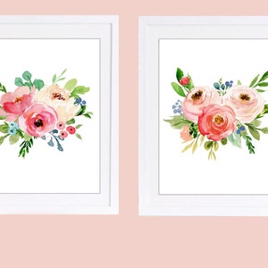 Set of 3 Prints, Pink Floral Wall Art, Your Quote Here, Floral ...
