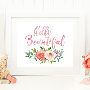 Hello Beautiful Wall Art, Girls Nursery Wall Art, Pink Nursery Art ...