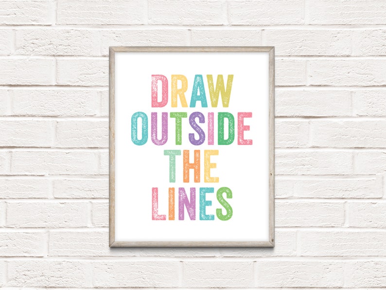 Playroom Wall Art: Draw Outside the Lines, Colorful Kids Print (digital ...