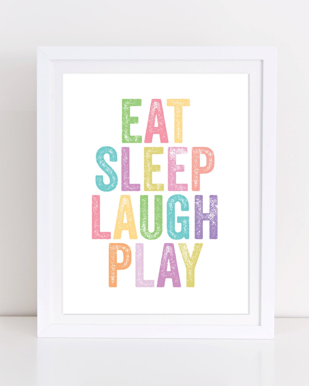 Eat Sleep Laugh Play Print: Playroom Decor, Rainbow Nursery Wall Art ...