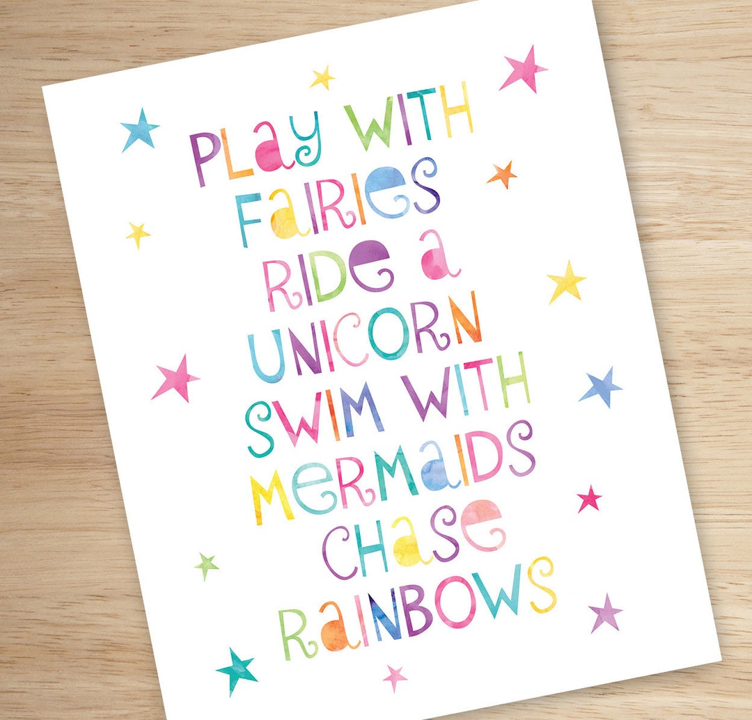 Play With Fairies, Fairy Wall Art, Unicorn Wall Art, Colorful Kids Art ...