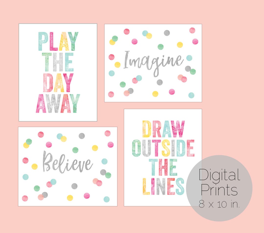 Playroom Wall Art, Set of 4 Prints, Girls Nursery Art, Girls Wall Art ...