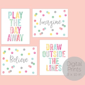 Playroom Wall Art, Set of 4 Prints, Girls Nursery Art, Girls Wall Art ...