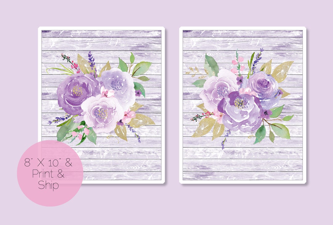 Purple Roses Watercolor Print Set: Farmhouse Shiplap Wall Art - Etsy