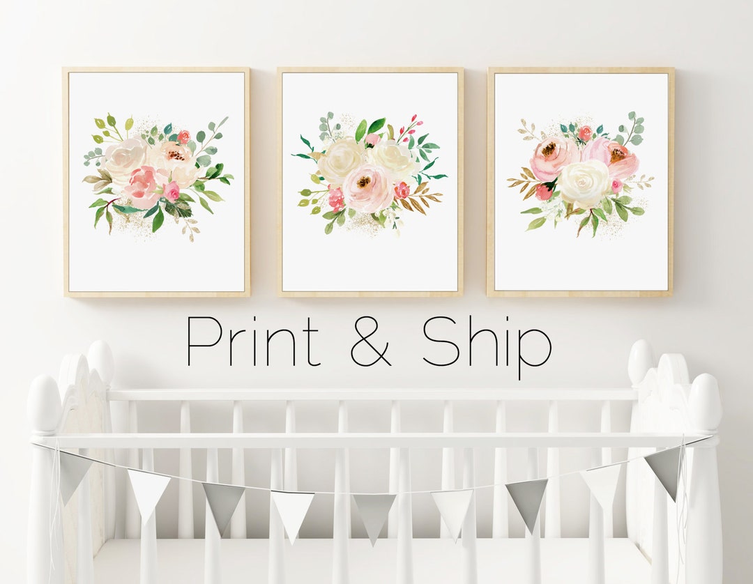 Floral Watercolor Nursery Prints, Set of 3 Prints, Watercolor Roses ...