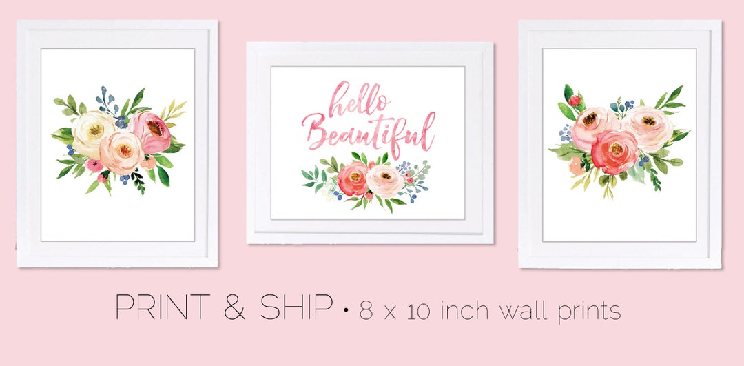 Set of 3 Prints, Hello Beautiful, Watercolor Roses, Hello Beautiful ...