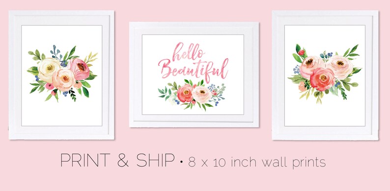 Set of 3 Prints Hello Beautiful Watercolor Roses Hello | Etsy