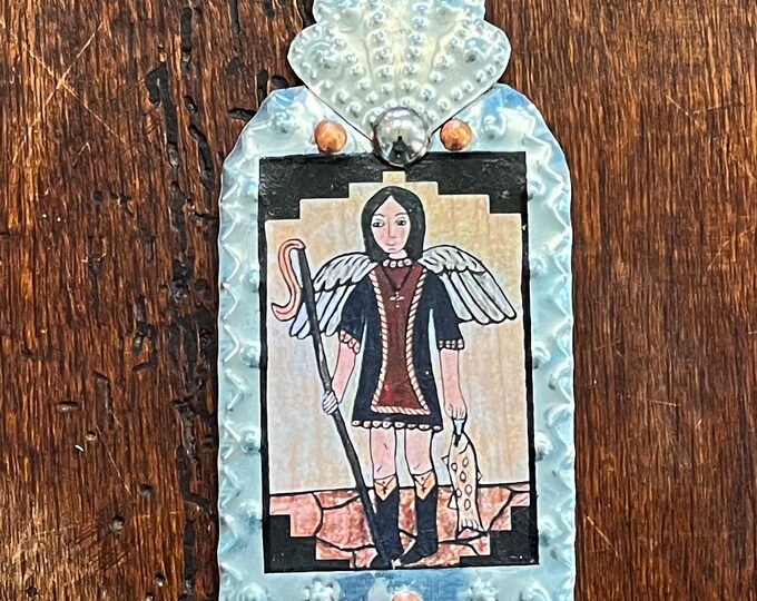 Healing Saint St Raphael Retablo New Mexico Punched Tinwork - Etsy