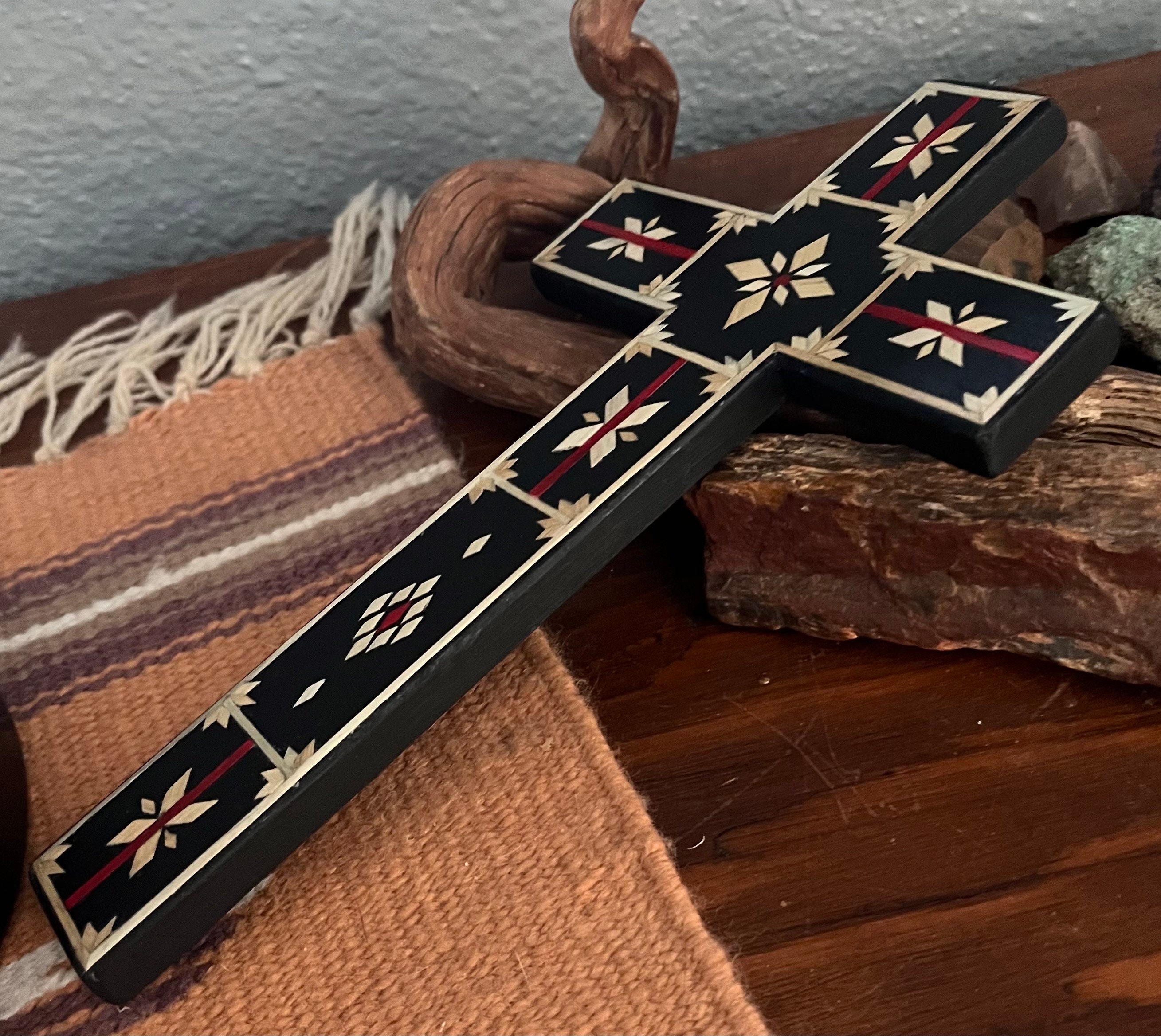 New Mexico Straw Appliqué, Hand Made Wall Cross, Natural and Red Straw ...