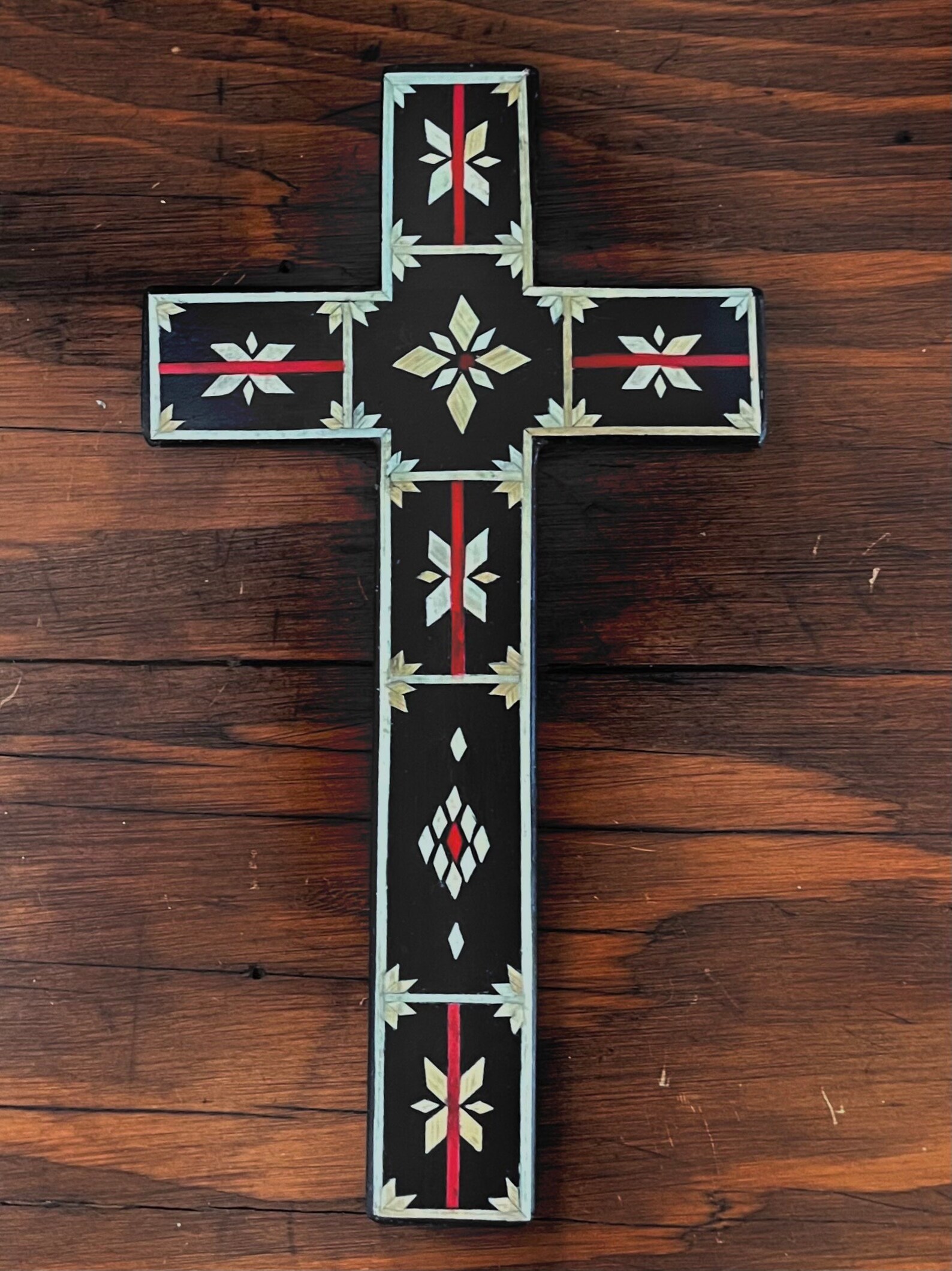 New Mexico Straw Appliqué, Hand Made Wall Cross, Natural and Red Straw ...