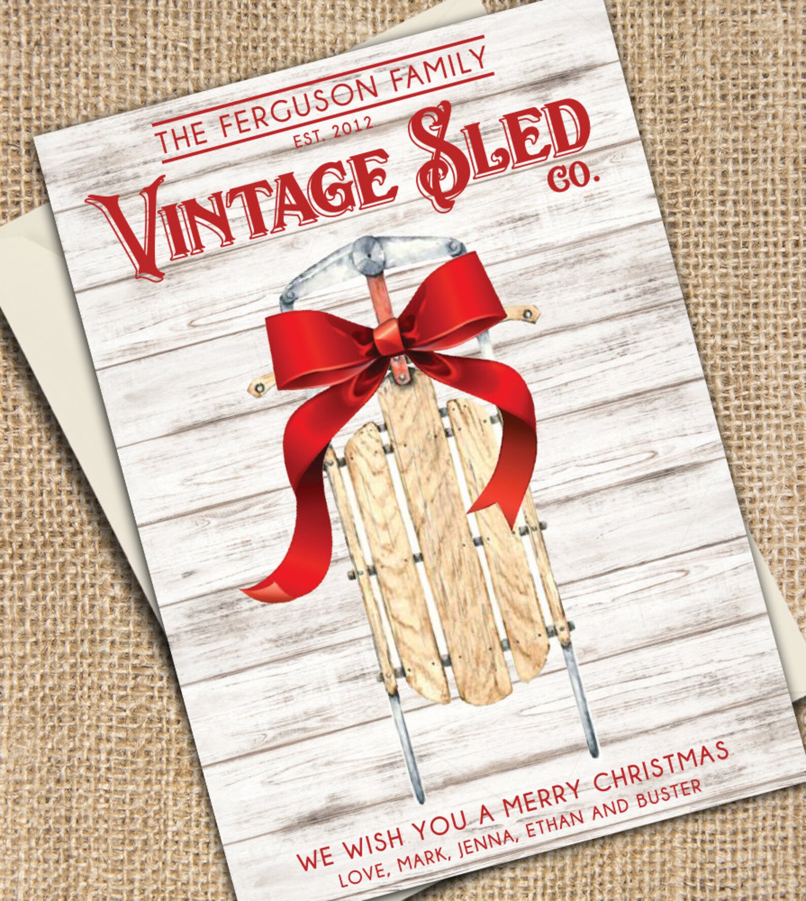 Christmas Card, Vintage Sled Company, Vintage Sled Christmas Card ...