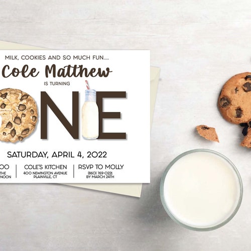 1st Birthday Party 5x7 Invitation Milk and Cookies Monster - Etsy