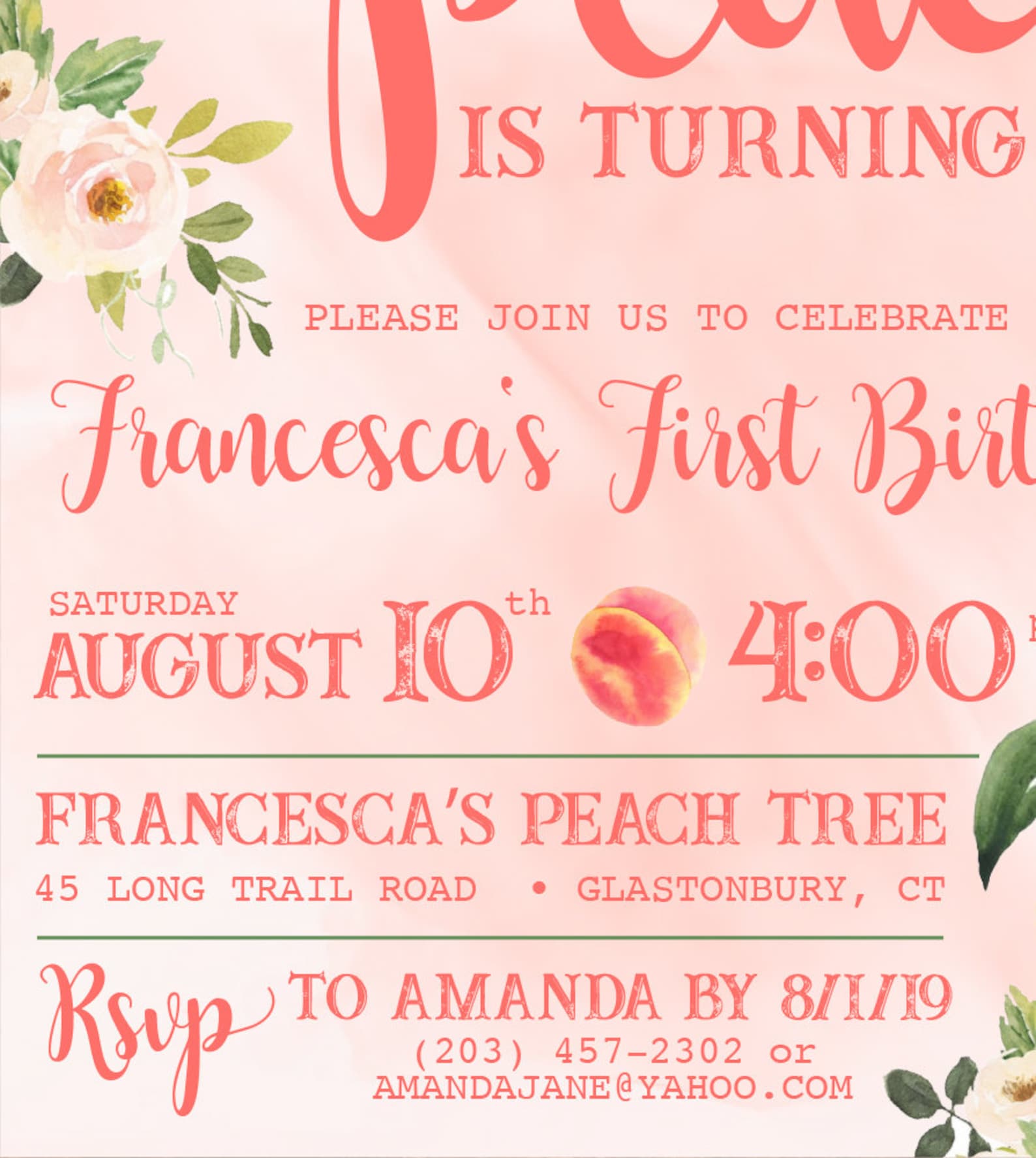 Peach Birthday, Peach Birthday Party, Peach Invitation, Our Little ...